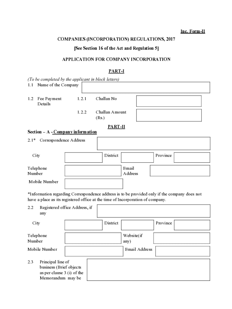 Fillable Online Form-II-APPLICATION-FOR-COMPANY-INCORPORATION.docx Fax ...