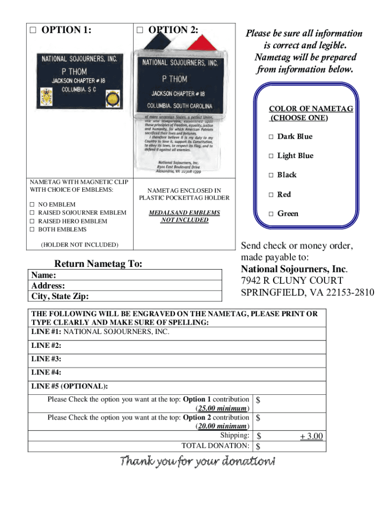 Fillable Online nationalsojourners.orgname-tag-form-nov15OPTION 1 ...