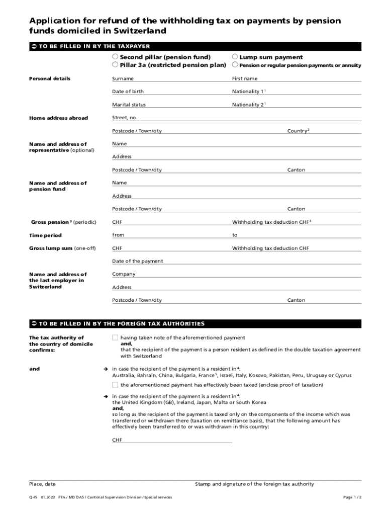 Fillable Online Application To Refund The Withholding Tax On Payments ...