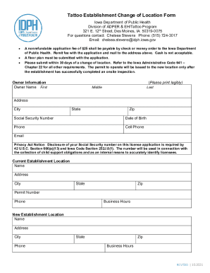 Fillable Online www.idph.iowa.govPortals1Tattoo Establishment Change of ...