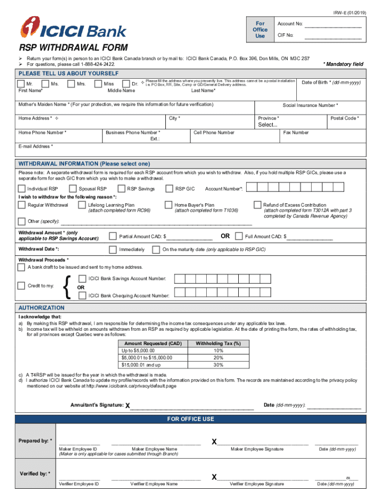 Fillable Online www.icicibank.cacontentdamRSP TRANSFER AUTHORIZATION FORM - icicibank.ca Fax ...