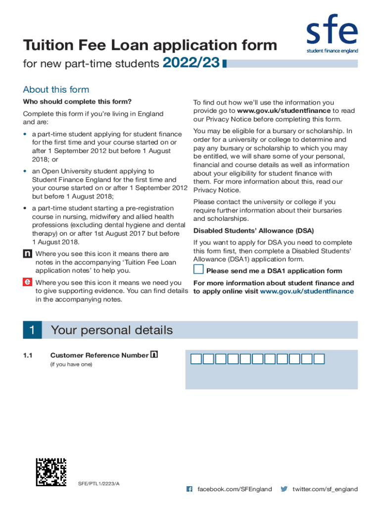 Fillable Online assets.publishing.service.gov.ukgovernmentTuition Fee Loan application form ...