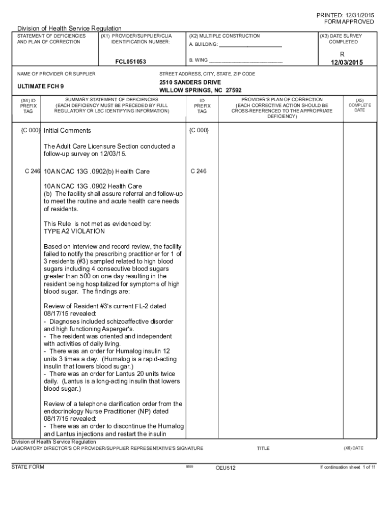 Fillable Online NC DHSR ACLS: Rules and StatutesNC DHSR ACLS: Facility ...