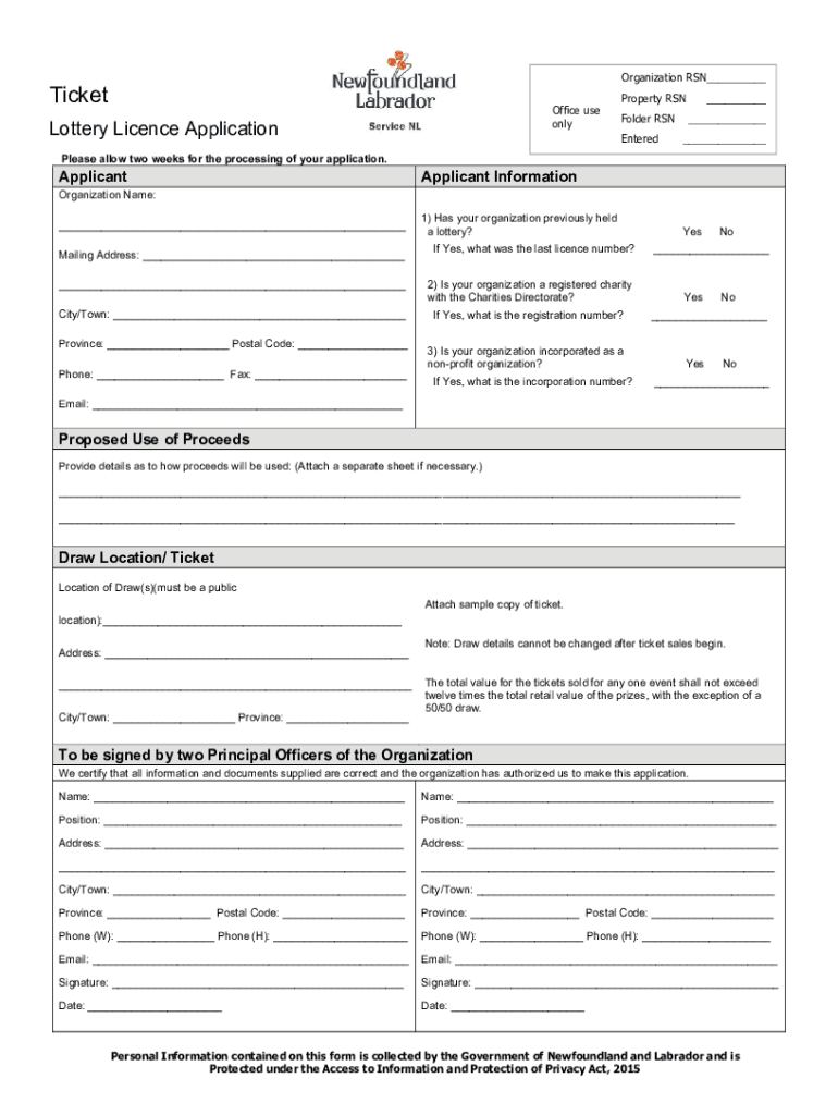 Ticket lottery licence application: Fill out & sign online | DocHub