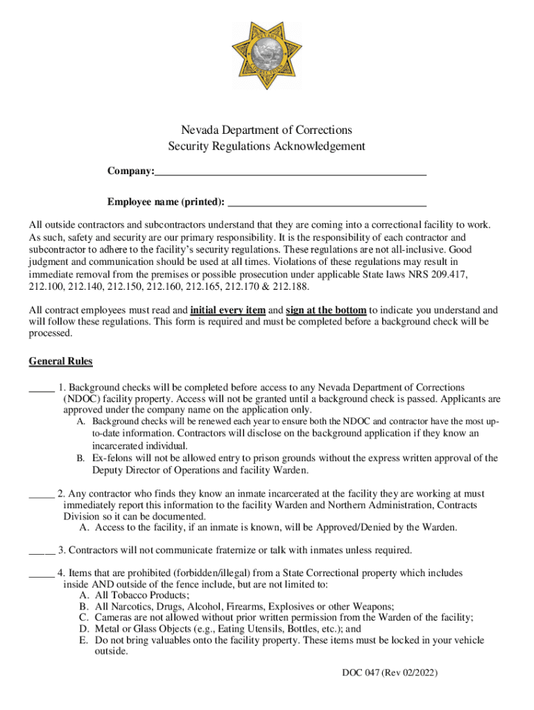 Fillable Online doc nv NDOC Home - Nevada Department of CorrectionsNorthern Nevada Correctional ...
