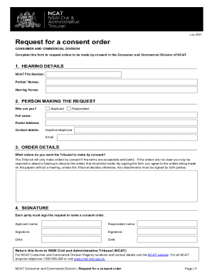 Fillable Online Request for a consent order. Complete this form to ...