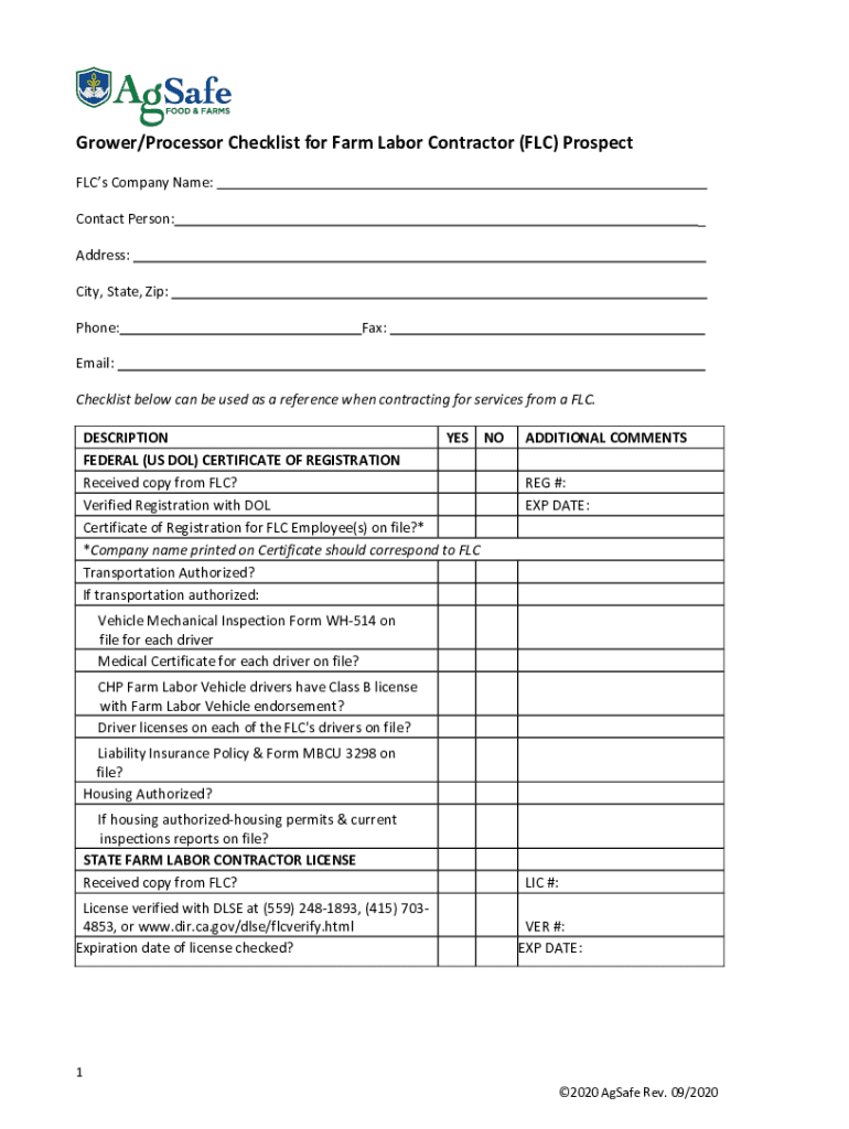 Fillable Online AgEmployer Farm Labor Contractor ChecklistEnglish2020 ...