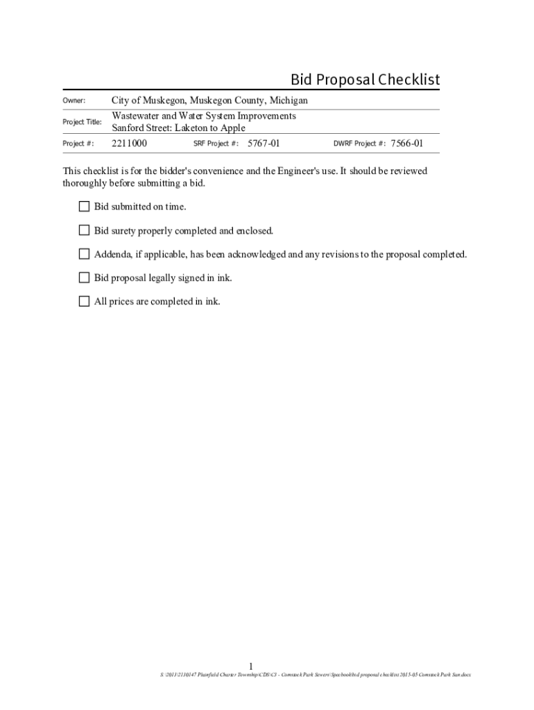 Fillable Online Bid Proposal Checklist - muskegon-mi.gov Fax Email ...