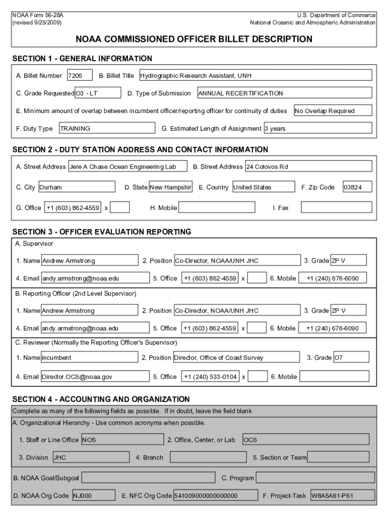 Fillable Online NF56-28A NOAA COMMISSIONED OFFICER BILLET DESCRIPTION ...