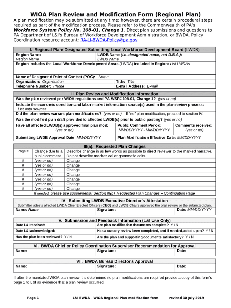 WIOA Plan Modification Summary (October 2018) Doc Template | pdfFiller