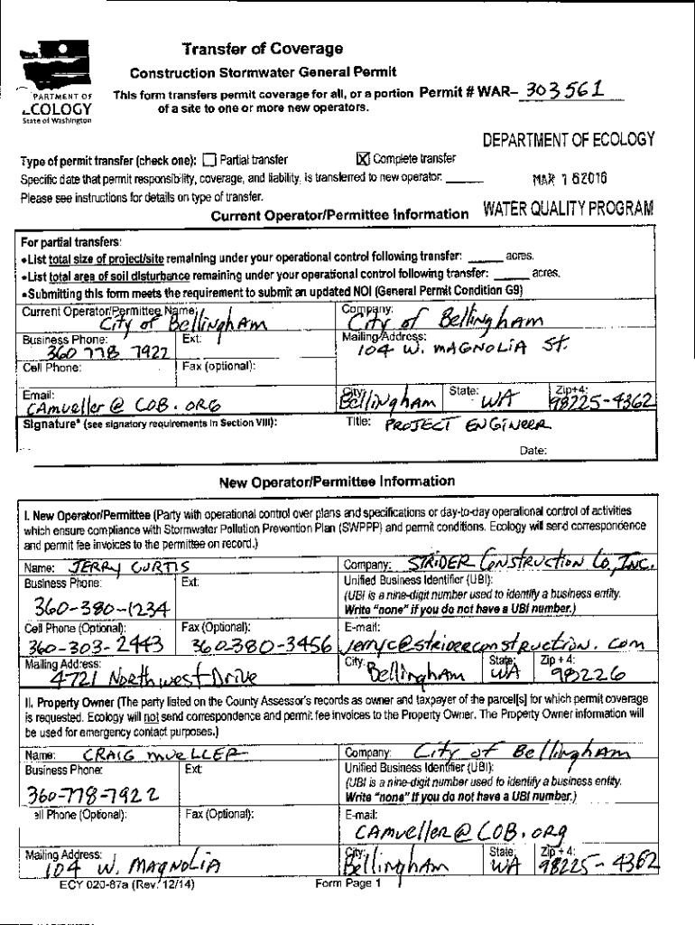 Fillable Online dnr.wi.govfilesPDFTransfer of Coverage (TOC) Storm ...