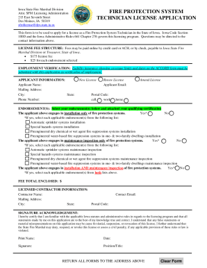 Fillable Online Fire Protection System Licensing ProgramsIowaFire ...