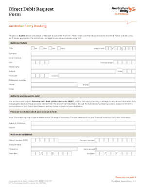 Fillable Online www.australianunity.com.auwealthDirect Debit Request ...