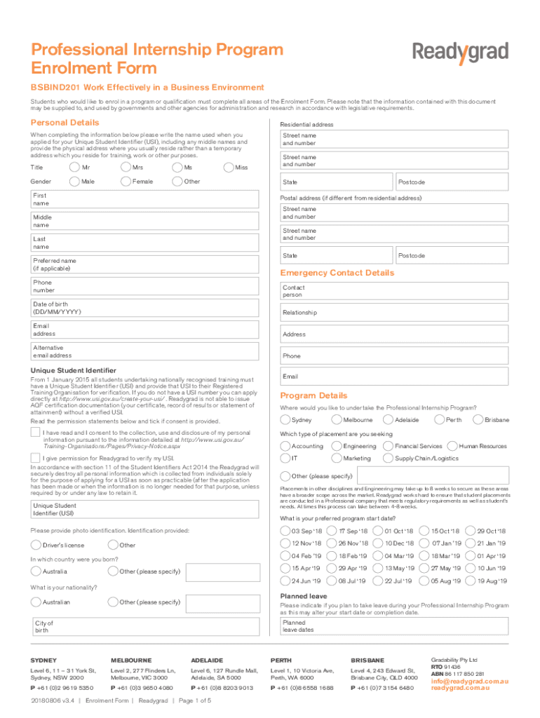 Fillable Online www.template.netbusinessforms10+ Internship Enrollment ...