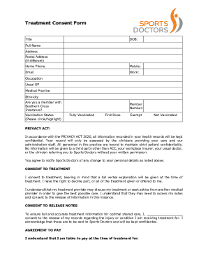 Fillable Online Treatment Consent Form - Sports Doctors Fax Email Print ...
