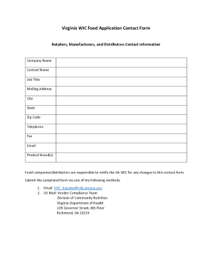 Fillable Online Virginia WIC Food Application Contact Form Fax Email ...