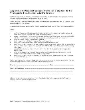 Fillable Online Appendix 8 Consent Form to be Transported in Adult ...