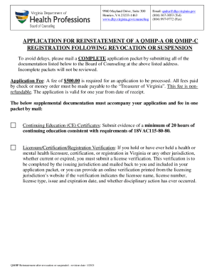 Fillable Online Reinstatement Application for QMHP-A or QMHP-C ...