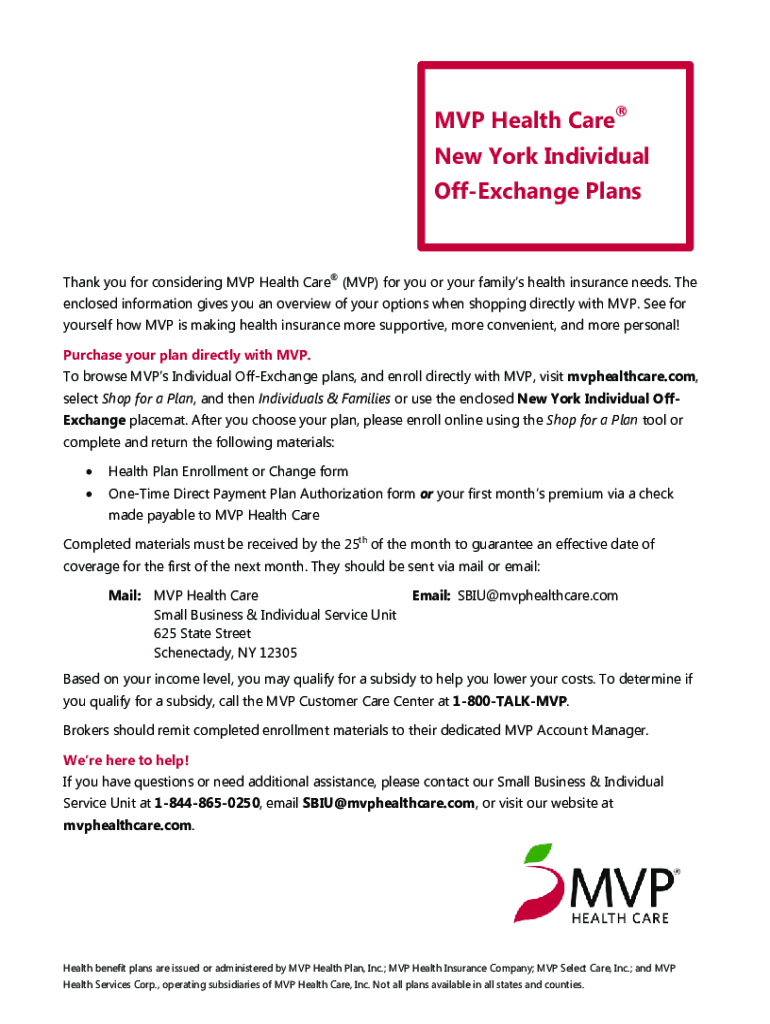 Fillable Online healthplanradar.complansnyHealth Insurance Plans by MVP ...