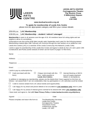 Fillable Online Leeds Arts Centre Membership Form Fax Email Print ...
