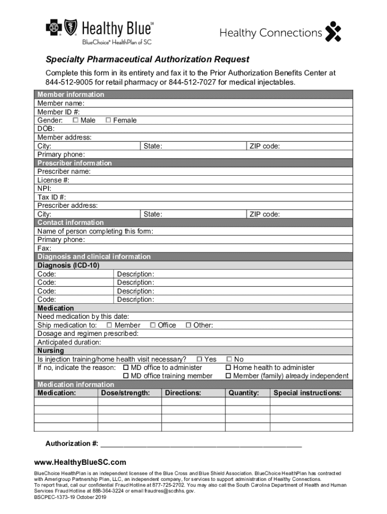 Fillable Online BSCPEC-1373-19 Specialty Pharm Auth Request FINAL.docx Fax Email Print - pdfFiller