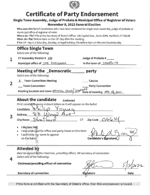 Fillable Online Certificate of Party Endorsement - portal.ct.gov Fax ...