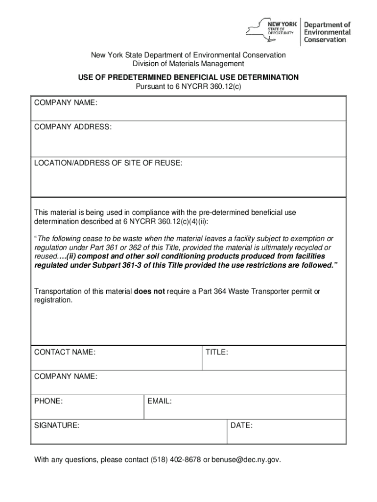Fillable Online Use of Predetermined Beneficial Use Determination 6 ...