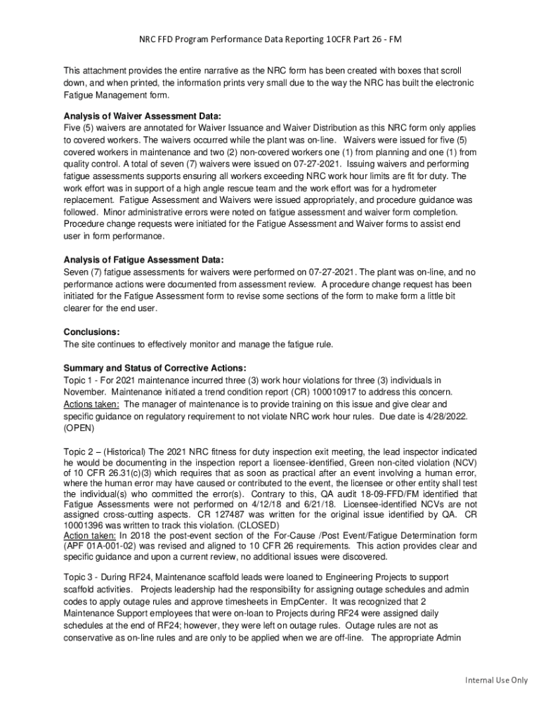 Fillable Online Wolf Creek 50-482, Annual Fatigue Report Form for 2021 ...