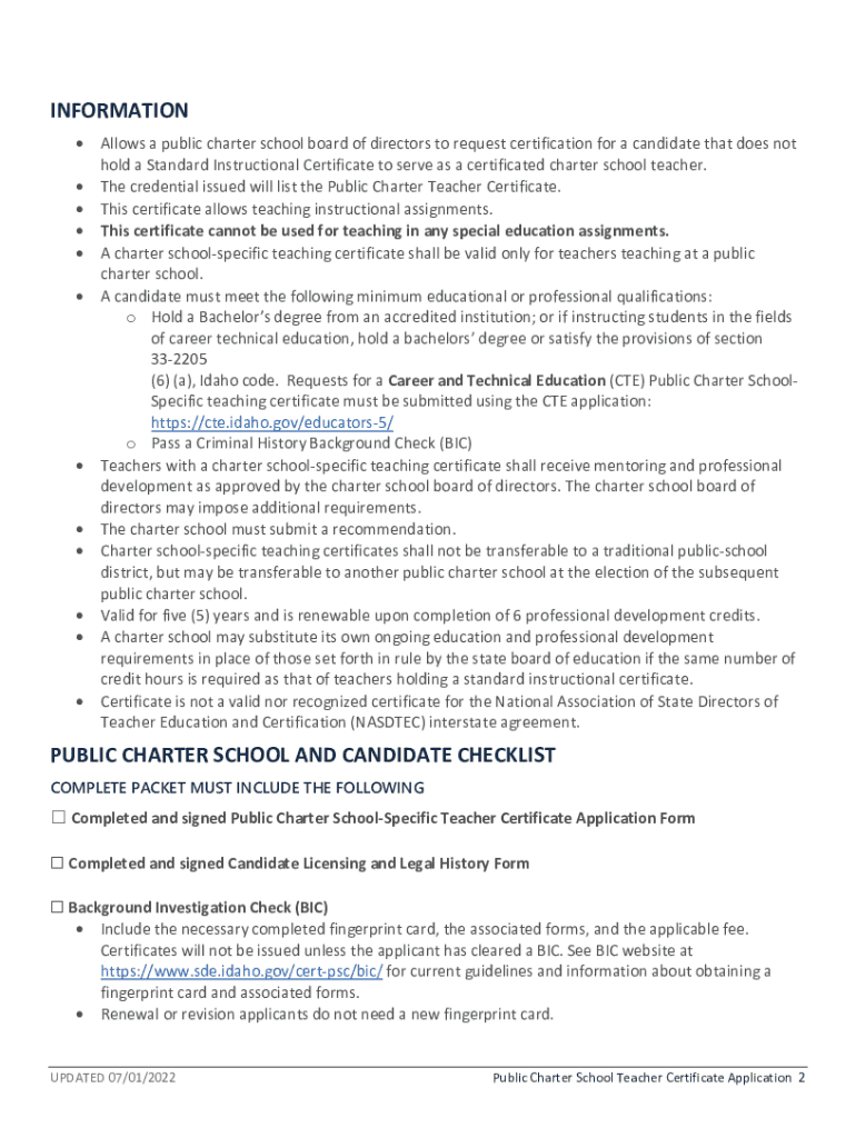 Fillable Online Public Charter School Teacher Application. SDE Template ...