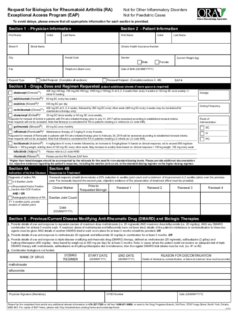Fillable Online ontariorheum.caRAForm-08012017Request for Biologics for ...