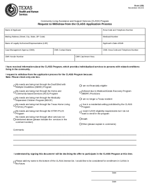 Fillable Online Form 1351, Request to Withdraw from the CLASS Application Process Fax Email ...