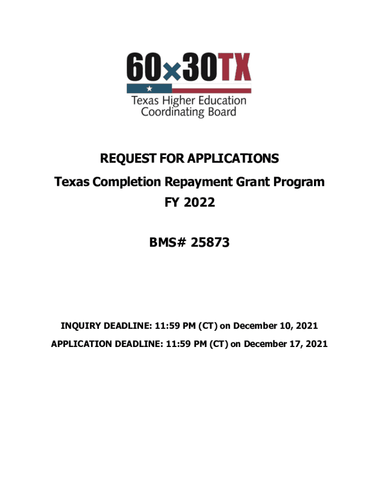 Fillable Online REQUEST FOR APPLICATIONS Texas Completion Repayment ...