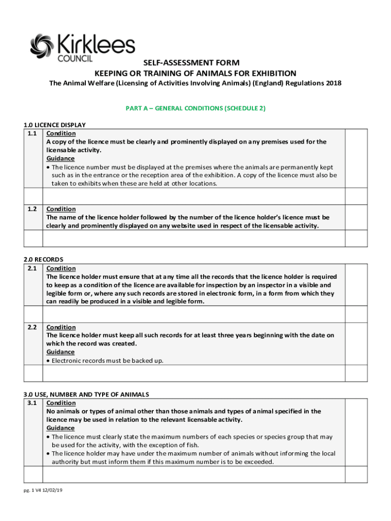 Fillable Online Keeping or Training Animals for Exhibition Self ...