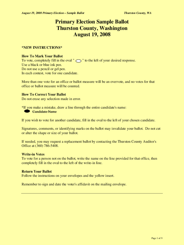 Fillable Online Special Election Sample Ballot Thurston County ...
