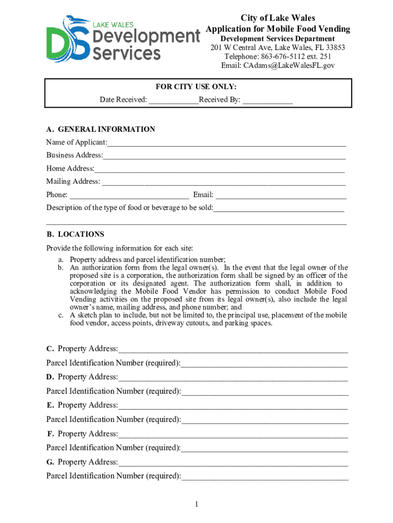 Fillable Online City of Winter Haven Application for Mobile Food ...