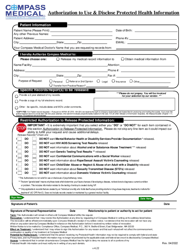 Fillable Online AUTHORIZATION TO USE, DISCLOSE & RELEASE PROTECTED HEALTH INFORMATION Fax Email ...