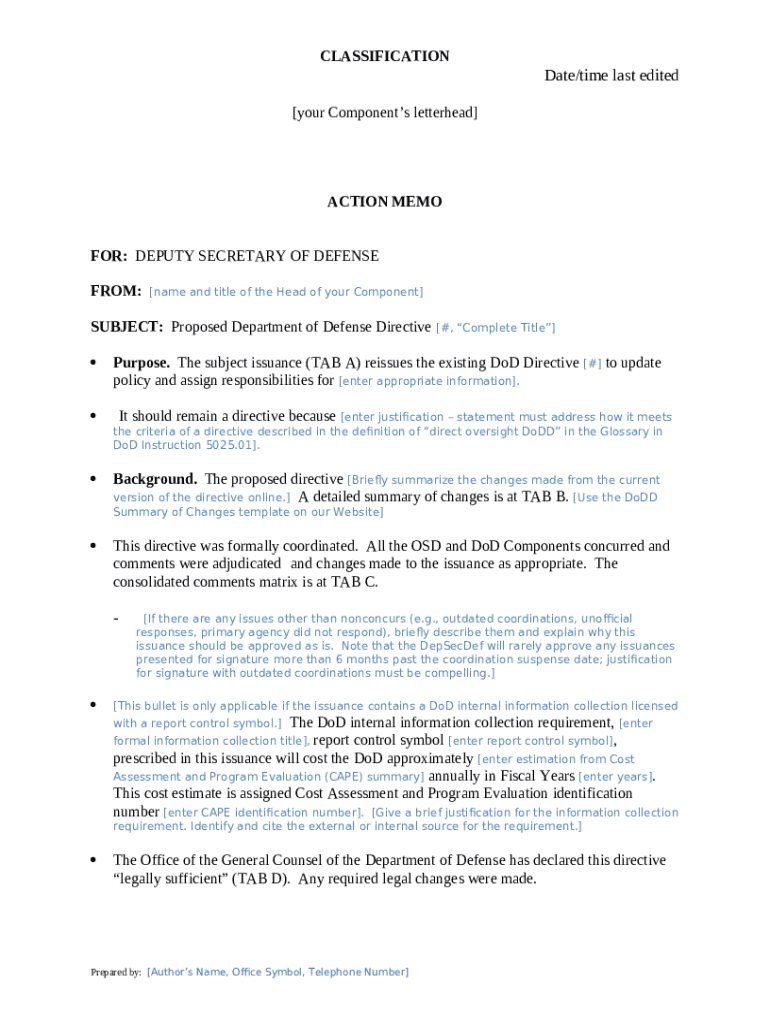 DoDD Action Memo - Washington Headquarters Services Doc Template ...