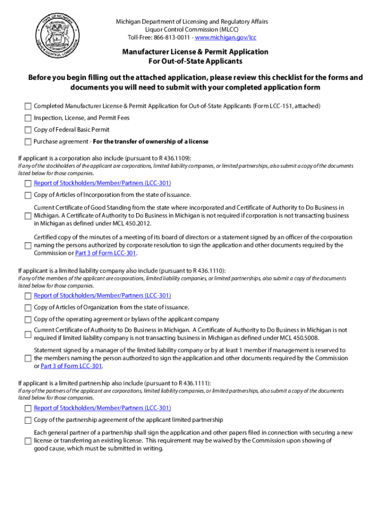 Fillable Online www.michigan.gov lara -(For MLCC Use Only) Indian ...