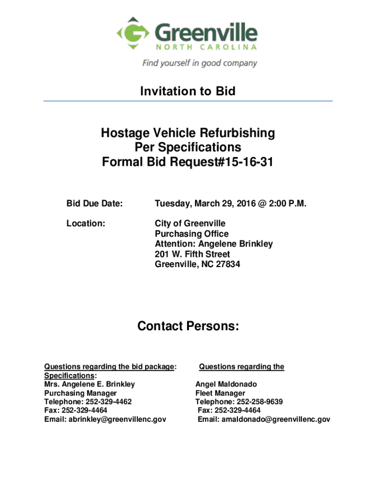Fillable Online Invitation to Bid Hostage Vehicle Refurbishing Per ...