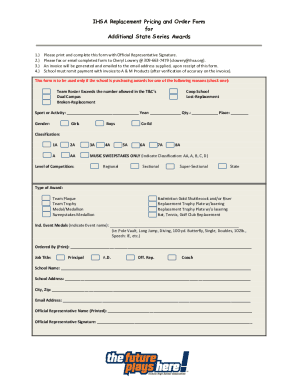 Fillable Online www.ihsa.orgdocumentsformsIHSA Replacement Pricing and ...