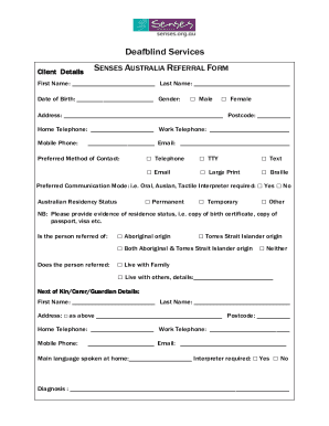 Fillable Online FORM Deafblind Services Referral Fax Email Print ...