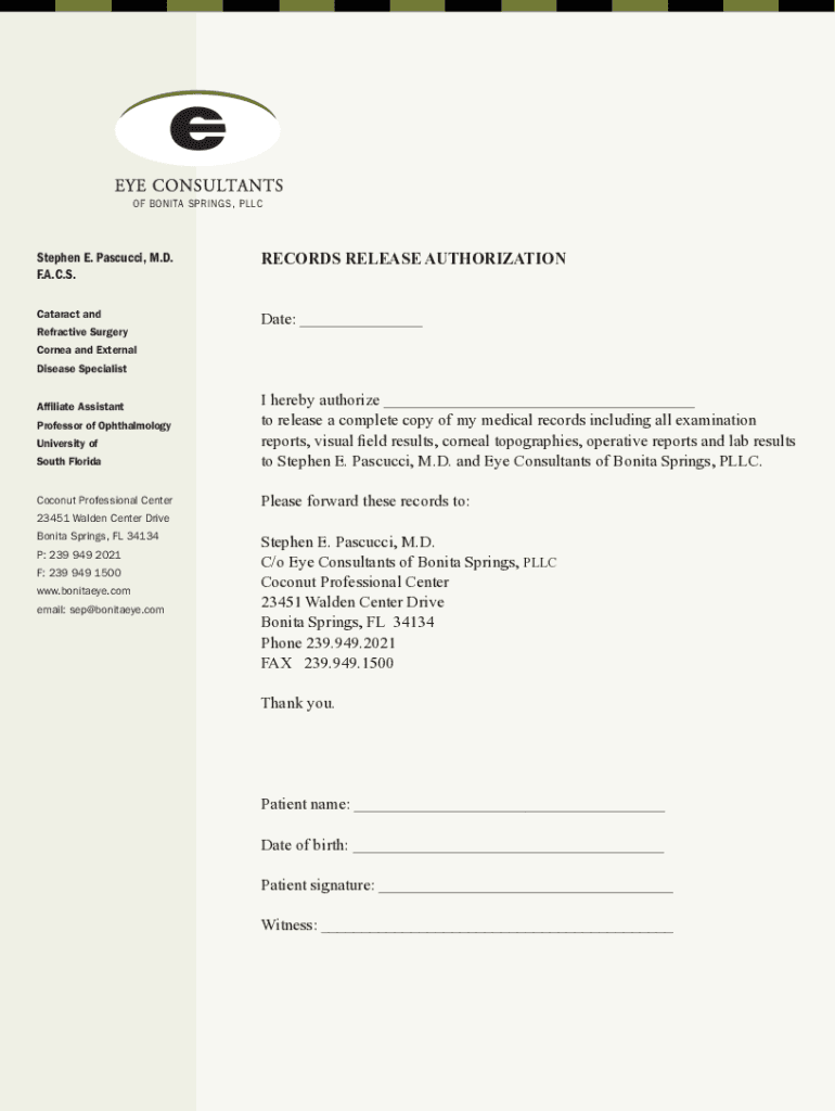 Fillable Online records release authorization - Eye Consultants Of ...