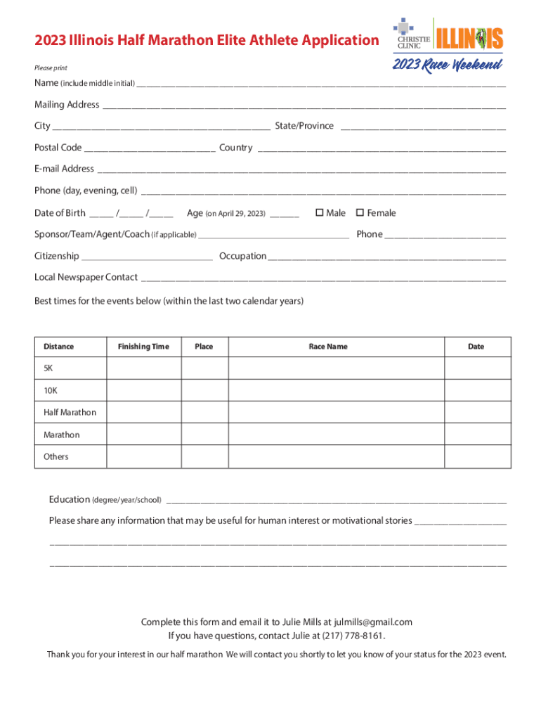 Fillable Online illinoismarathon.comEliteApplication2023 Illinois Half ...