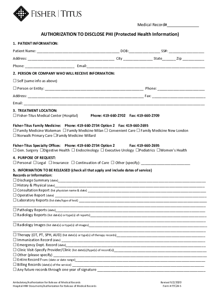 Fillable Online www.fishertitus.orgappfilesAUTHORIZATION TO DISCLOSE ...