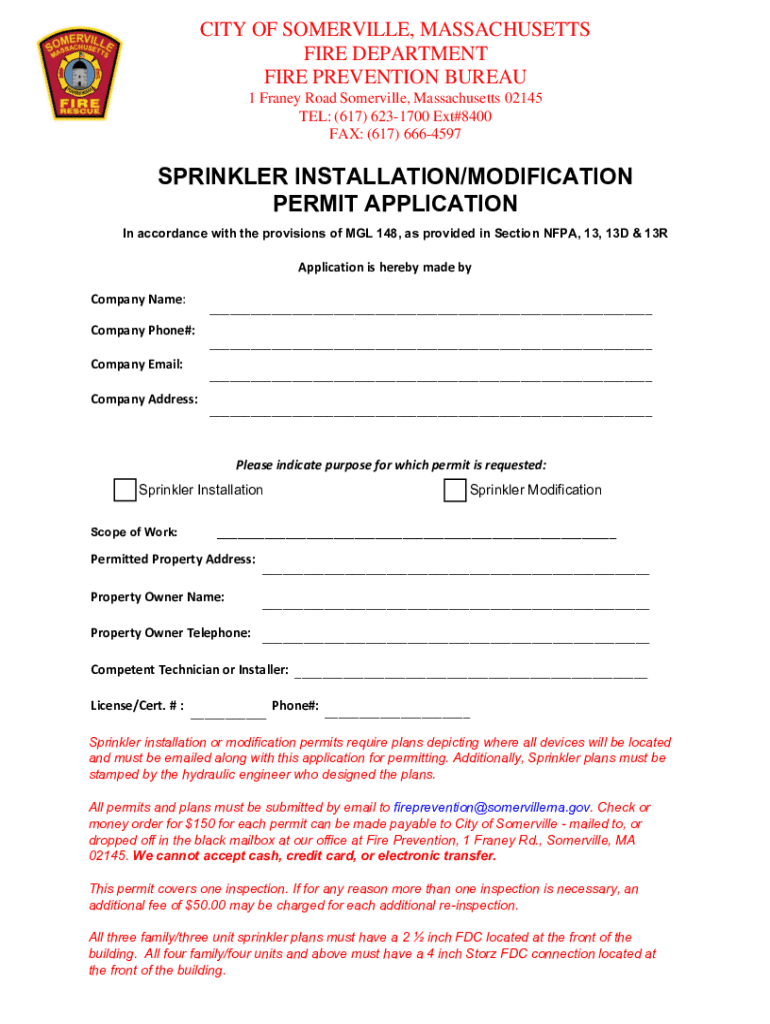 Fillable Online Fire Prevention Permit Application - Somerville, MAFire ...