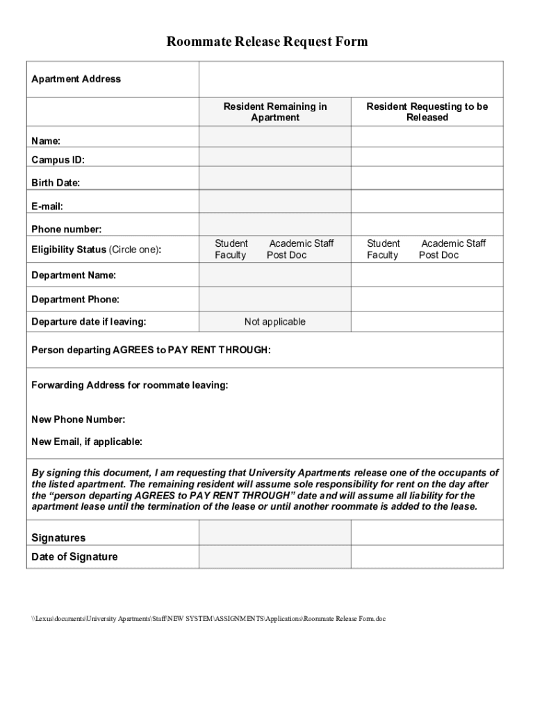 Fillable Online ReferenceFree Roommate (room rental) Agreement Template ...