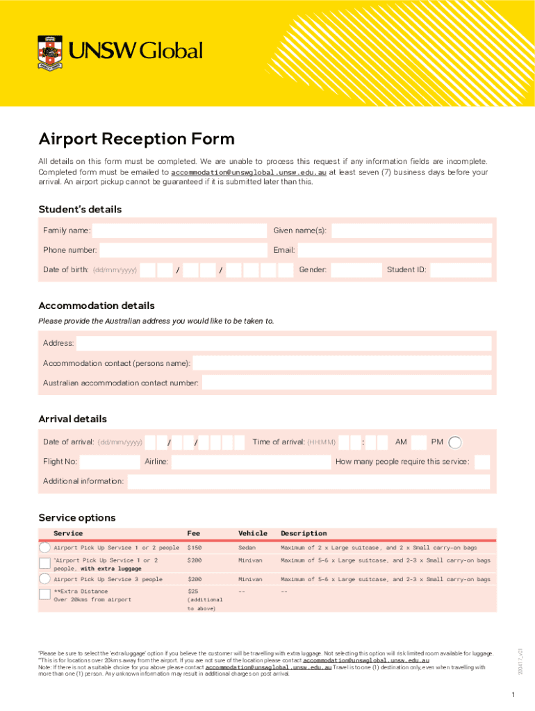 Fillable Online Airport Reception Form. Airport Reception Form Fax ...