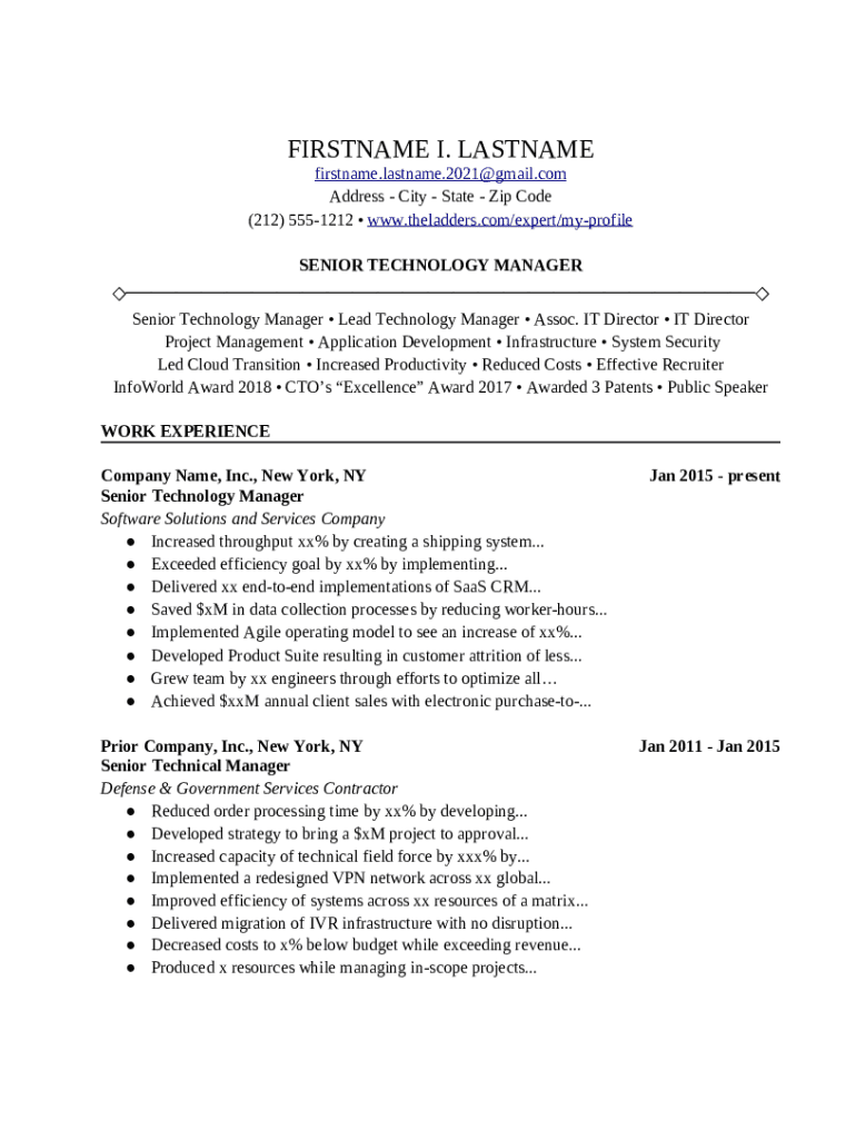 Senior Technology Manager Free Resume Template. Effective, professional ...