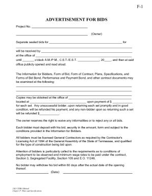 Fillable Online SAMPLE ADVERTISEMENT FOR BIDS - Kentucky Fax Email ...