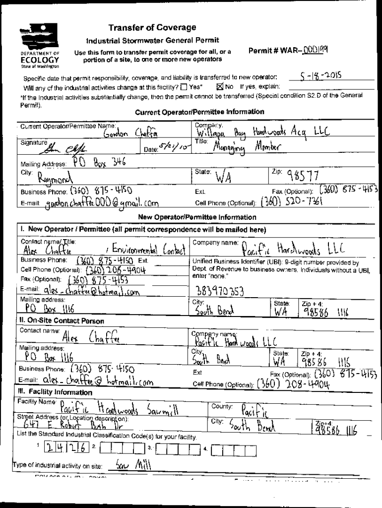 Fillable Online Industrial Stormwater General Permit - Washington State ...